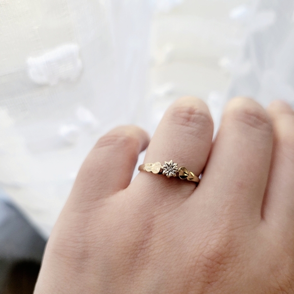 Jewelry | Vintage Solid 9k 9ct 375 Gold Gypsy Star Diamond Ring Size 65 ...
